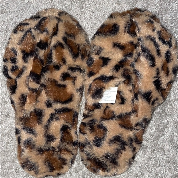 Shoes | Leopard Print Fuzzy Slippers | Poshmark